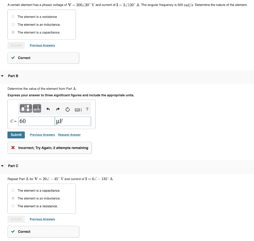 Solved A certain element has a phasor voltage of V = 200Z30° | Chegg.com