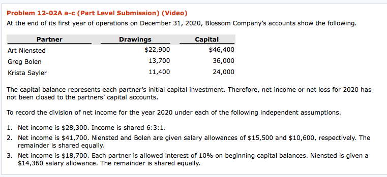 Solved Problem 12-02A a-c (Part Level Submission) (Video) At | Chegg.com
