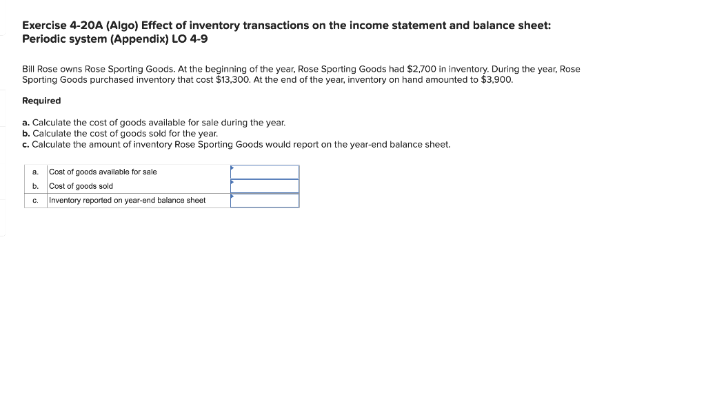 Solved Exercise 4-7A (Algo) Determining the cost of | Chegg.com