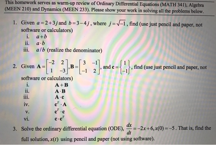 Solved This homework serves as warm-up review of Ordinary | Chegg.com