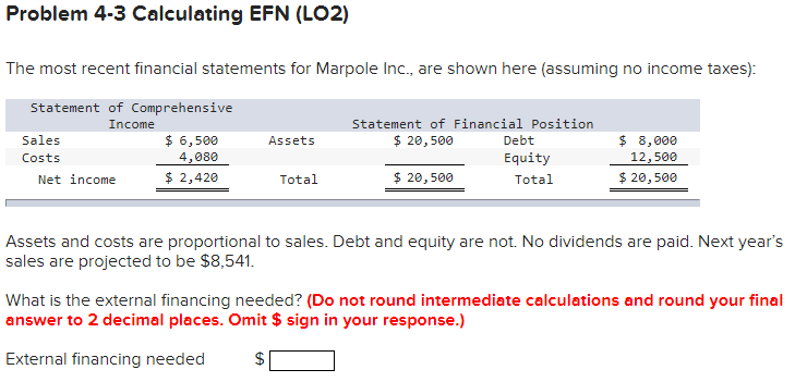 Solved Problem 4-3 Calculating EFN (LO2) The most recent | Chegg.com