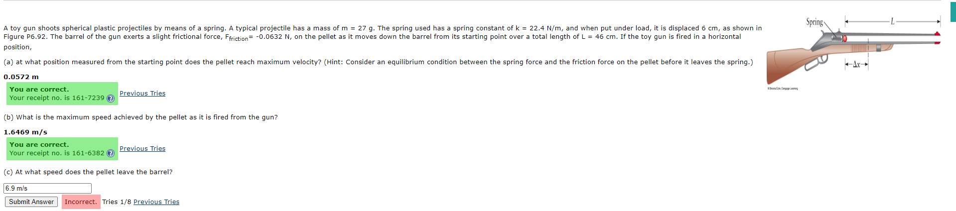 Solved Spring A toy gun shoots spherical plastic projectiles | Chegg.com