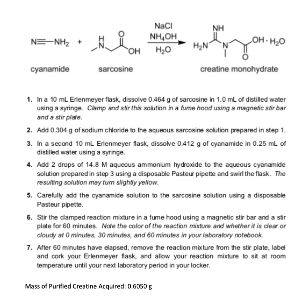 Solved Calculate your percent yield of purified creatine | Chegg.com