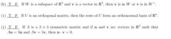 Solved (h) TF If W is a subspace of R3 and v is a vector in | Chegg.com