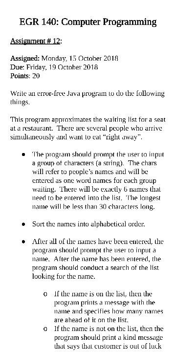 Solved EGR 140: Computer Programming Assigned: Monday, 15 | Chegg.com