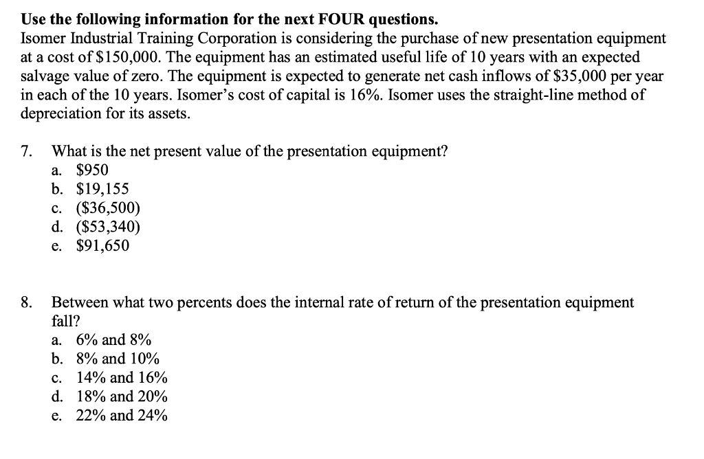Solved Use the following information for the next FOUR | Chegg.com