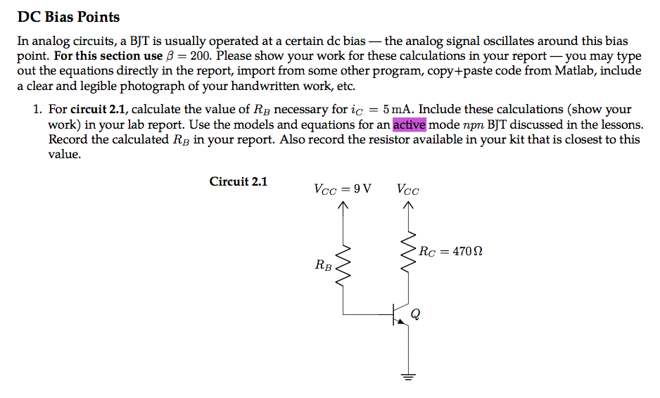 Solved DC Bias Points In analog circuits, a BJT is usually | Chegg.com