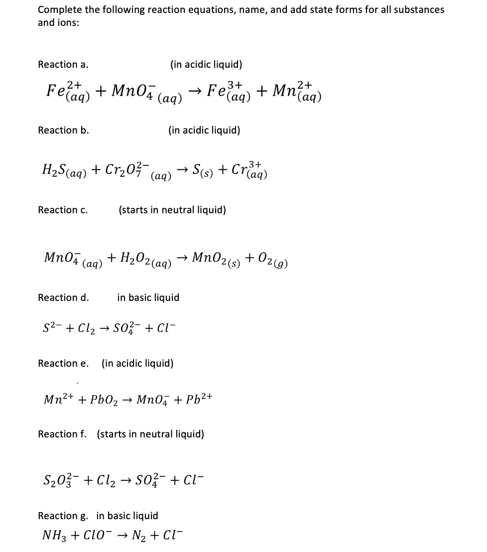 Solved Complete the following reaction equations, name, and | Chegg.com