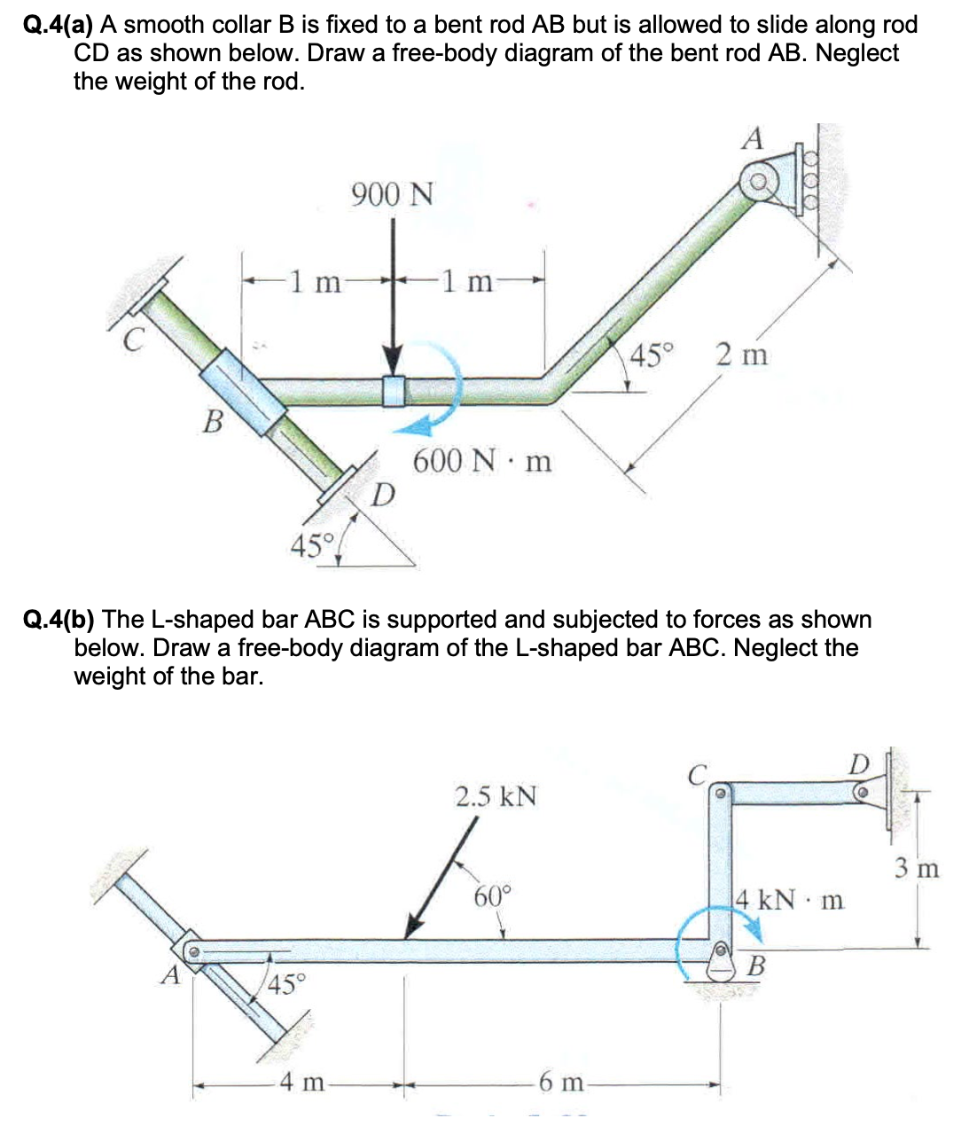 Solved Q.4(a) ﻿A smooth collar B is fixed to a bent rod AB | Chegg.com
