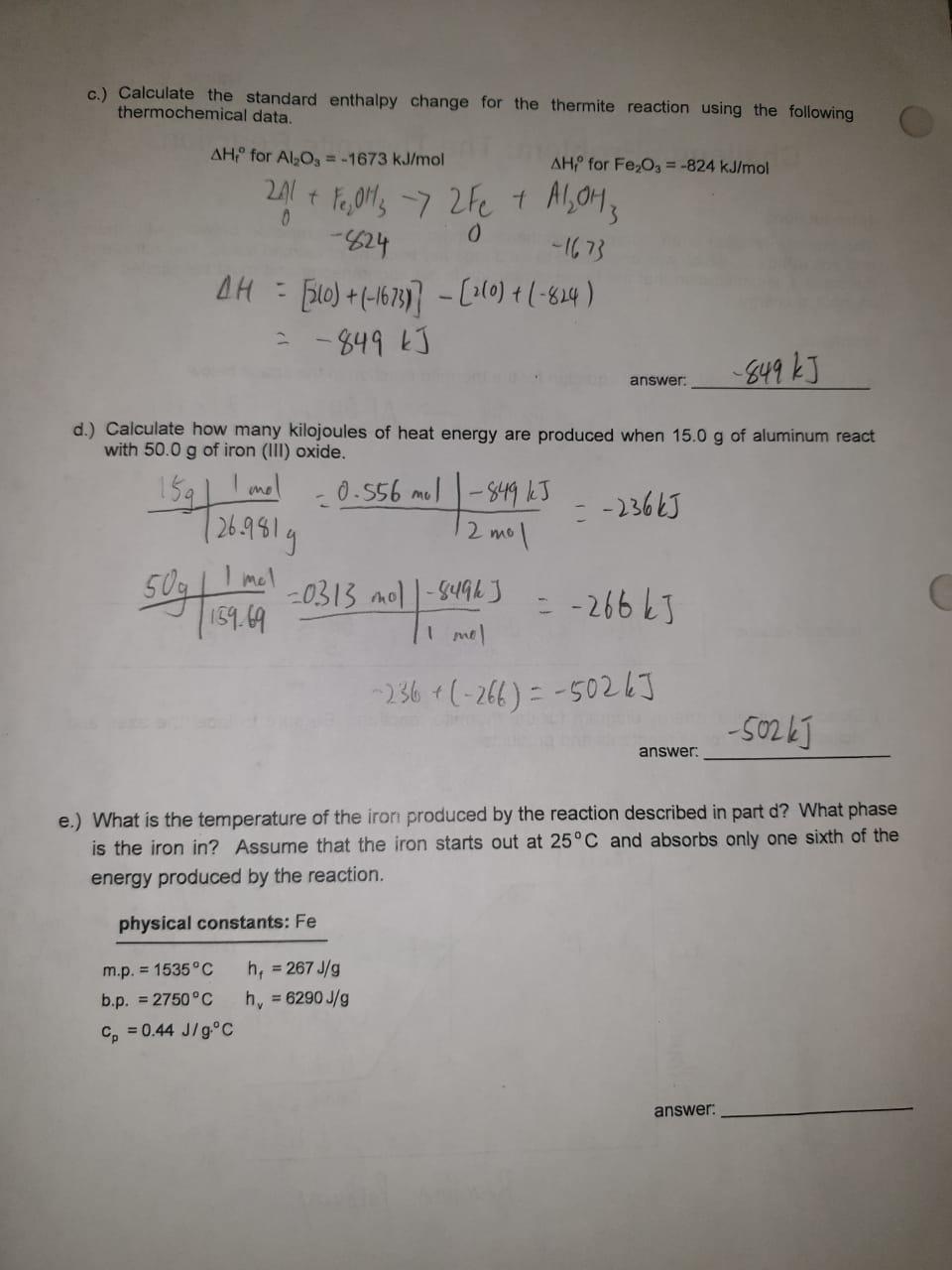 Solved Challenge Problem: The Thermite Reaction | Chegg.com