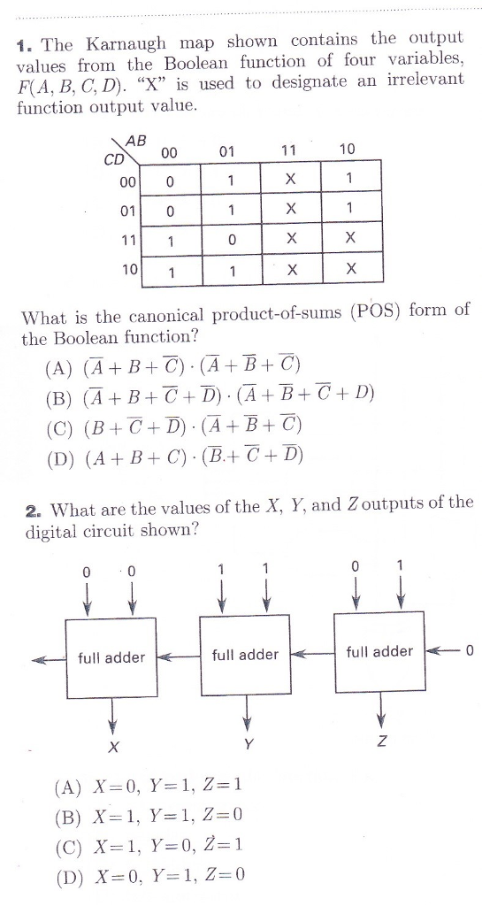 Solved 1. The Karnaugh map shown contains the output values | Chegg.com