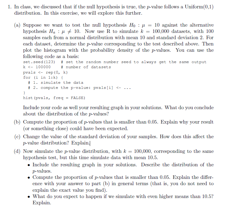 Solved In class, we discussed that if the null hypothesis is | Chegg.com