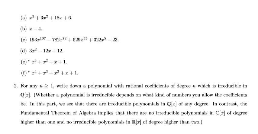 Solved Long Question: Irreducible Polynomials in Q2 | Chegg.com