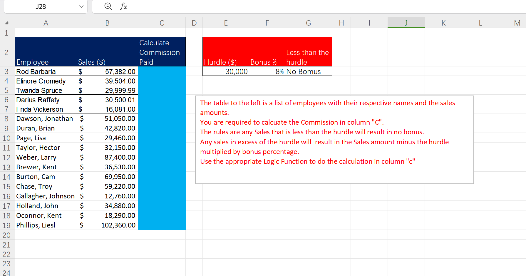 Solved are required to calcuate the Commission in column | Chegg.com