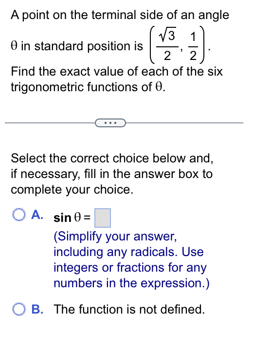 Solved A point on the terminal side of an angle θ in | Chegg.com