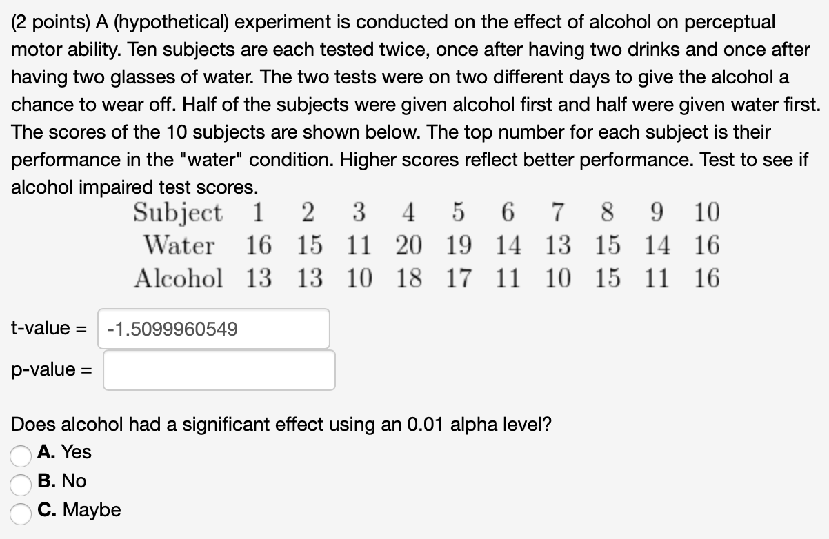 Solved (2 points) A (hypothetical) experiment is conducted | Chegg.com