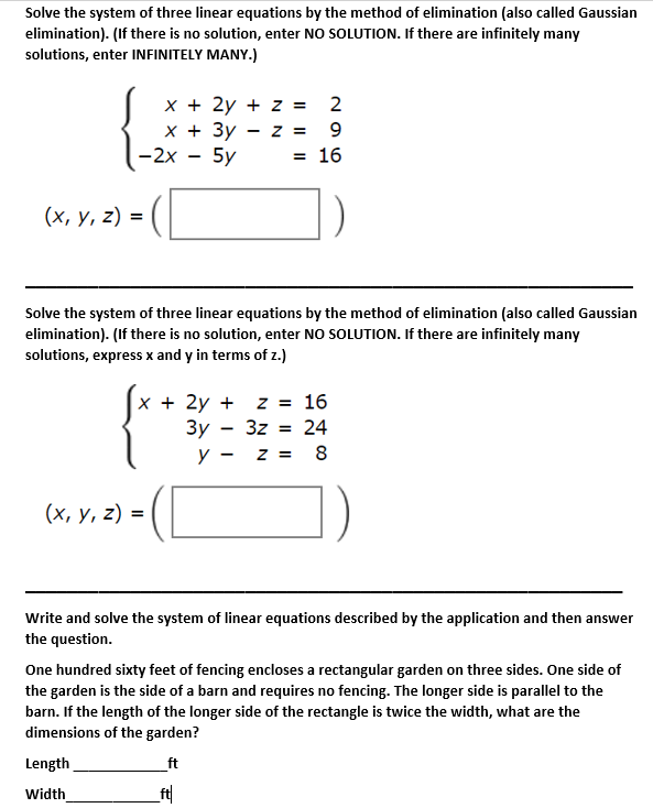 Solved Solve the system of three linear equations by the | Chegg.com