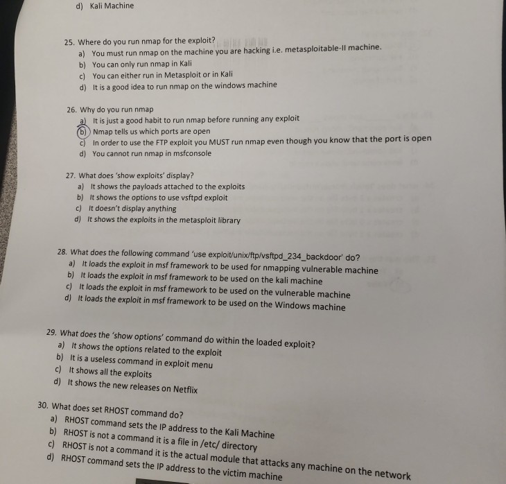 Solved c) Metasploit Command d) Windows Command For | Chegg.com