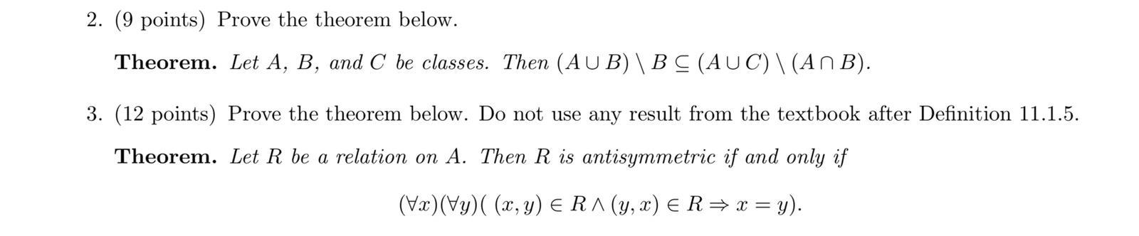 Solved 2. (9 points) Prove the theorem below. Theorem. Let | Chegg.com