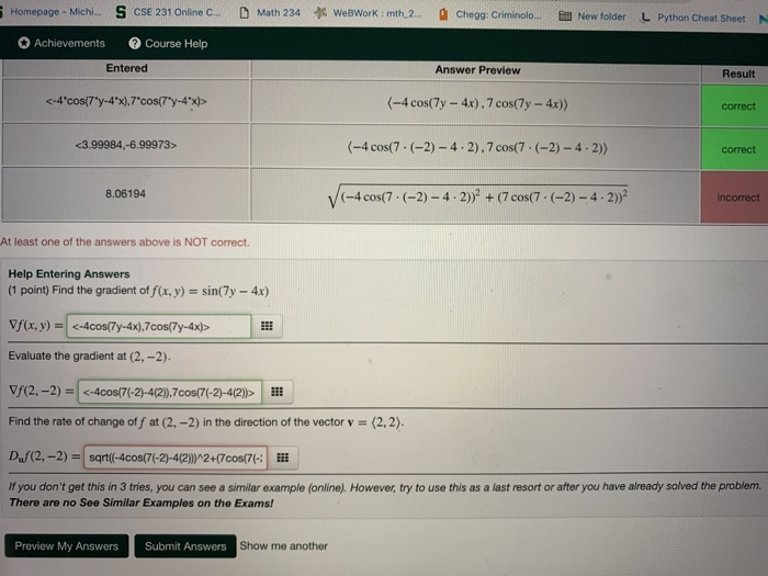 Solved Homepage-Michi C SE 231 Online C Math 234 weBWorK : | Chegg.com
