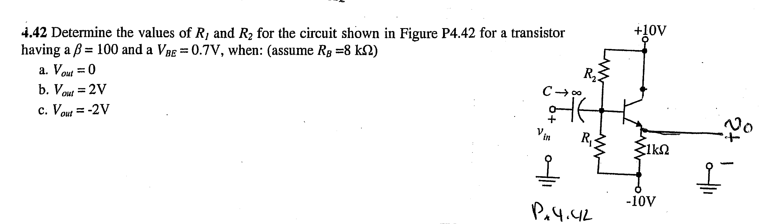 4.42 Determine the values of R1 and R2 for the | Chegg.com
