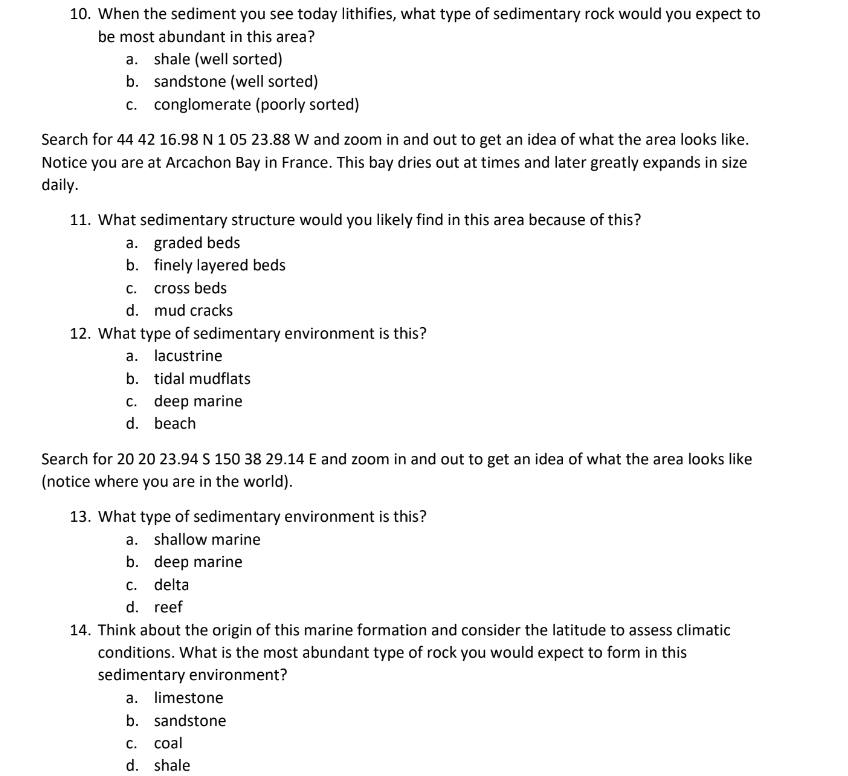 5.4 Laboratory Exercises 1. Locate your sedimentary | Chegg.com