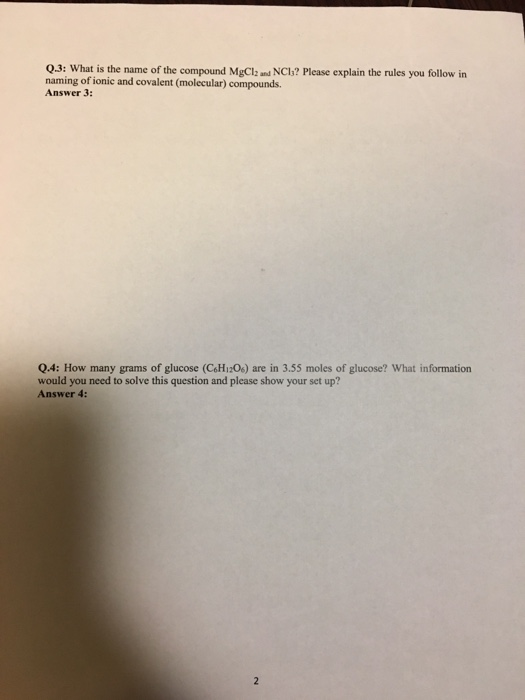 Solved Q.3: What is the name of the compound MgCl: and NCl? | Chegg.com