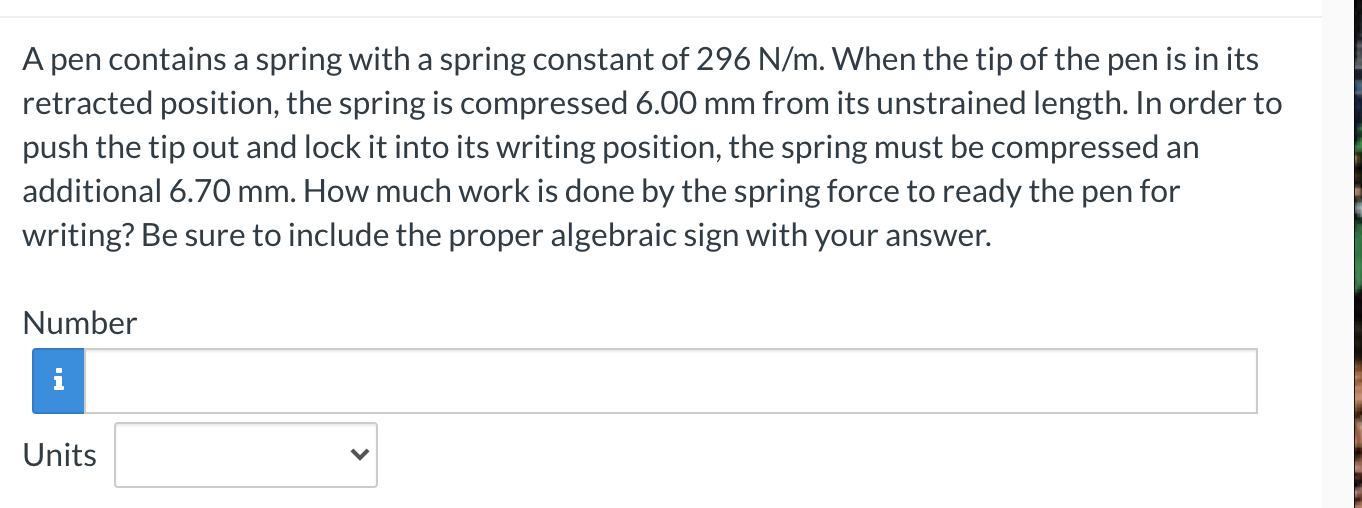 Solved Apen contains a spring with a spring constant of 296 | Chegg.com