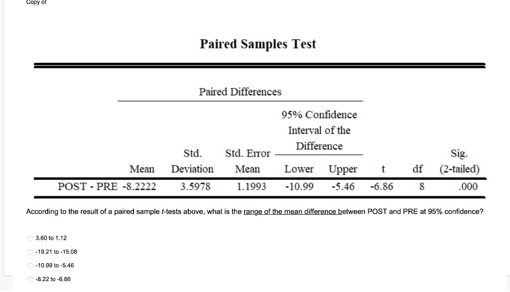 Solved Paired Samples Test According to the result of a | Chegg.com