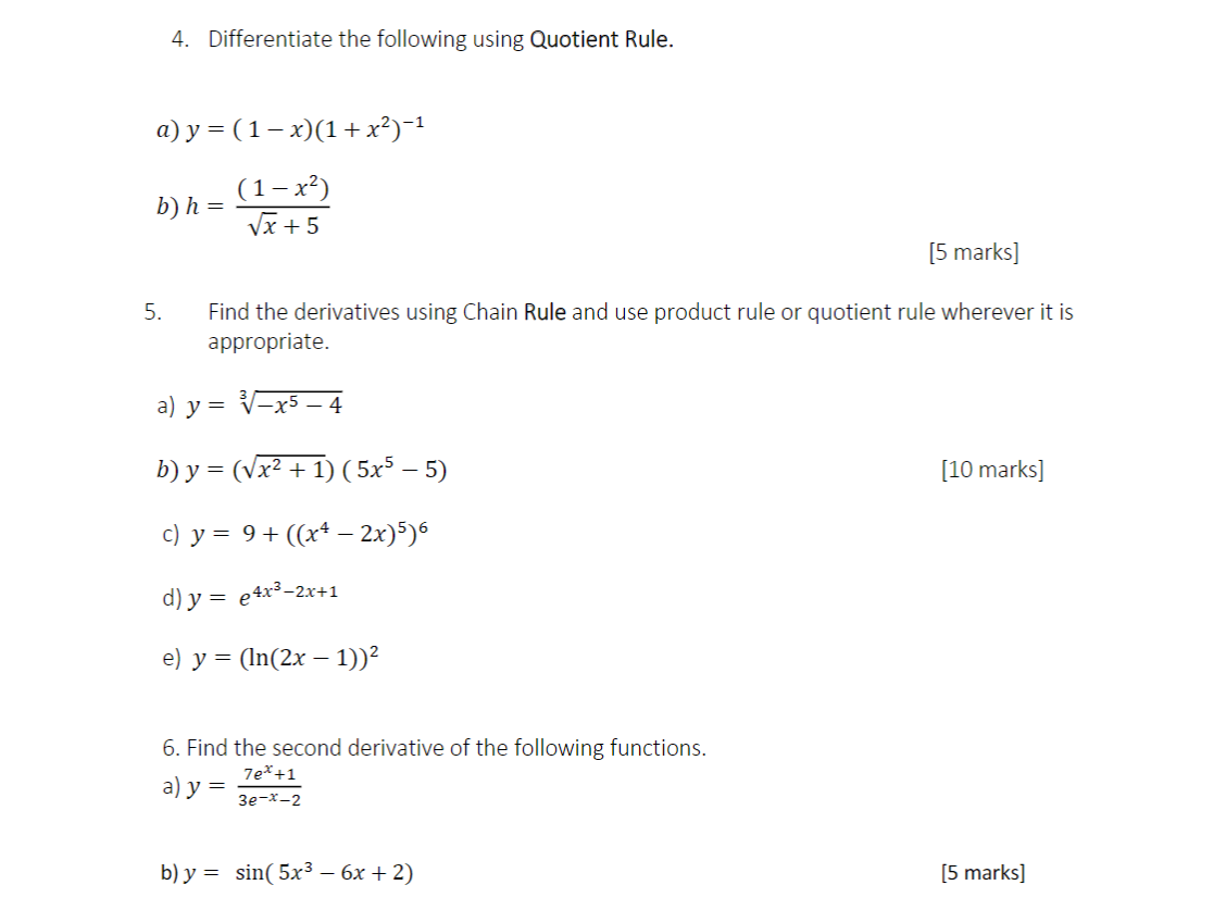 Solved 1. Find the derivative of each of the following | Chegg.com
