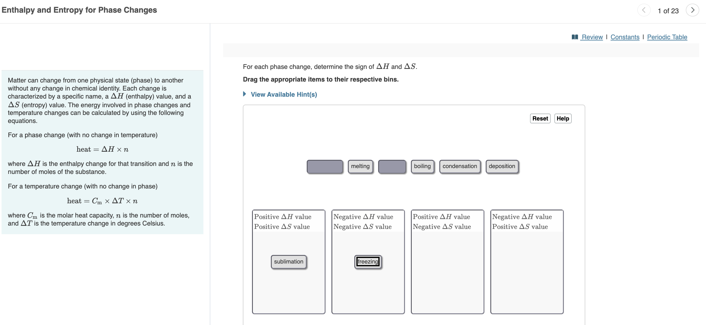 Solved Enthalpy and Entropy for Phase Changes For each phase | Chegg.com