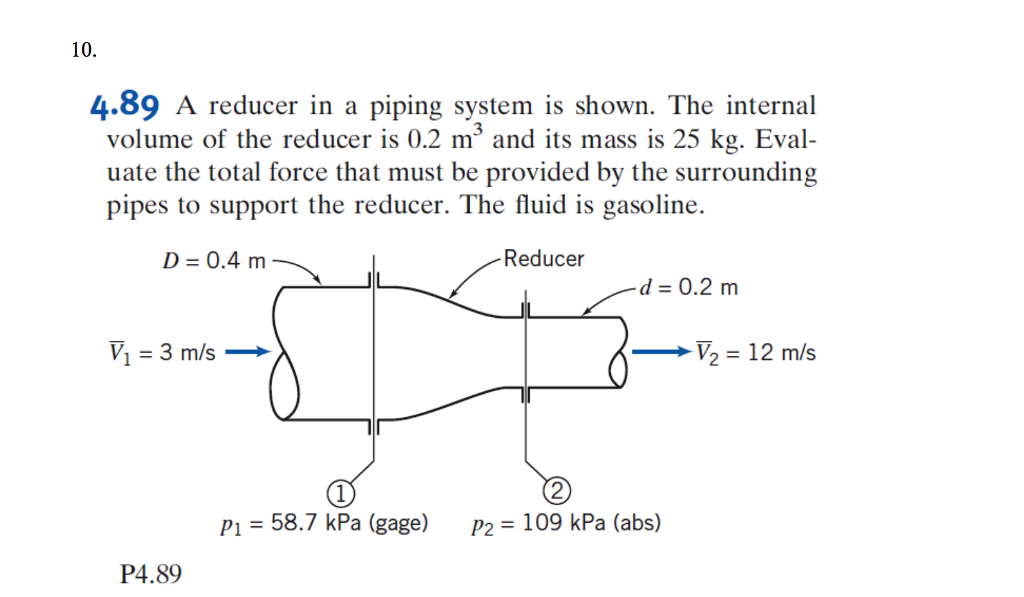 Solved 10. 4.89 A reducer in a piping system is shown. The | Chegg.com