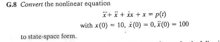 Solved G.8 Convert the nonlinear equation to state-space | Chegg.com