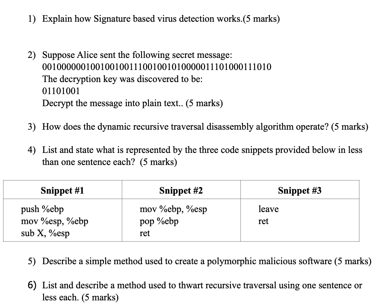Solved 1) Explain how Signature based virus detection | Chegg.com