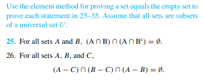 Solved Use the element method for proving a set equals the | Chegg.com