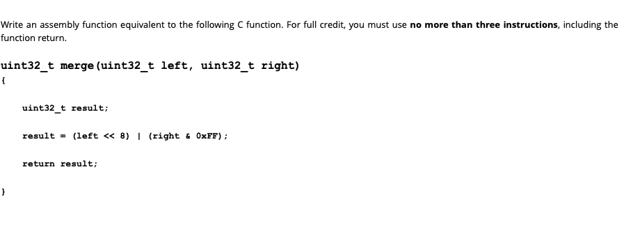 Write an assembly function equivalent to the | Chegg.com