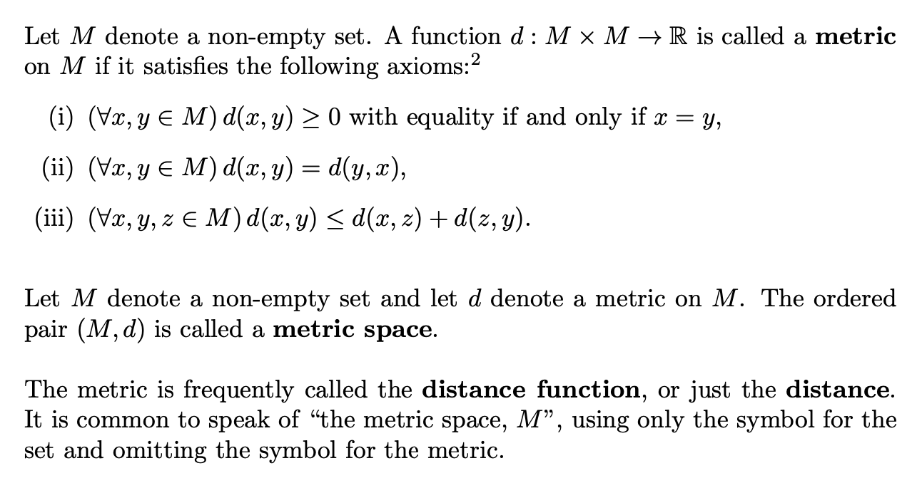 Solved Let M denote a non-empty set. A function d: M X M + R | Chegg.com