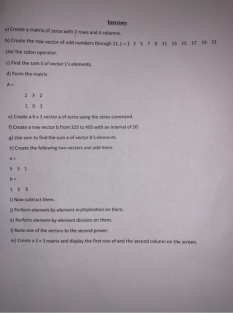 Solved Exercises Al Create A Matrix Of Zeros With 2 Rows And 2722