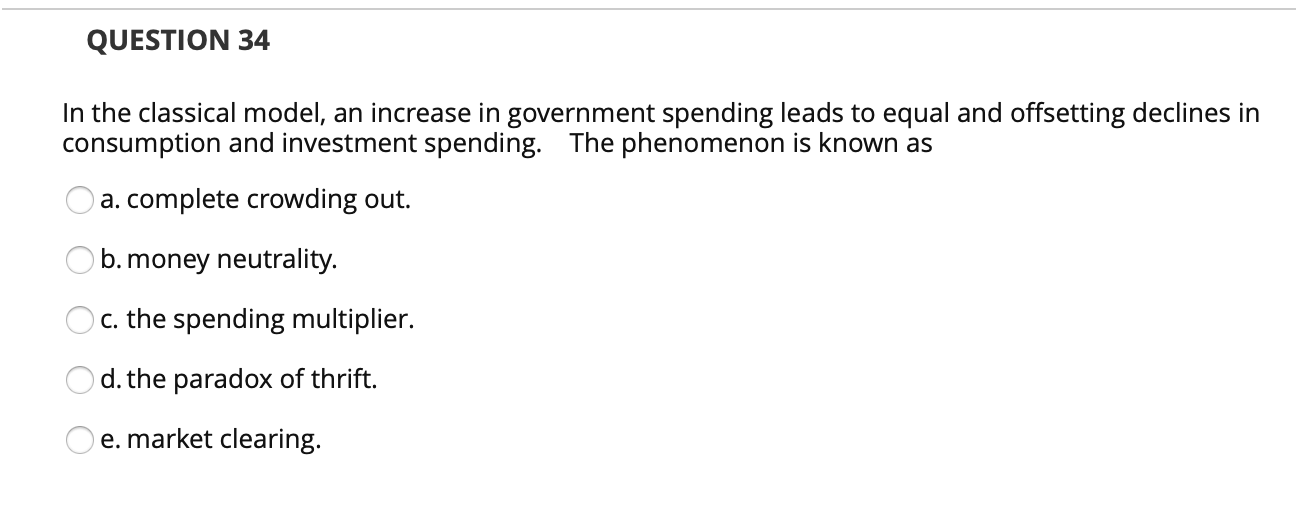 Solved QUESTION 34 In the classical model, an increase in | Chegg.com