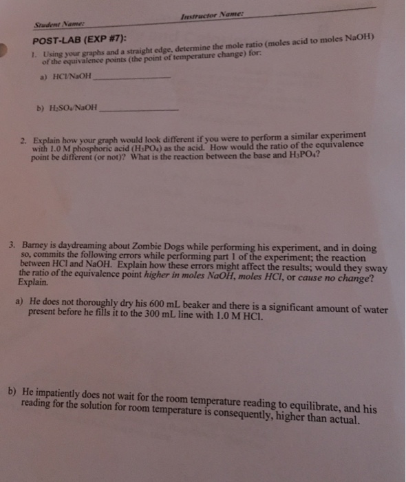 Instructor Name Student Name POST-LAB (EXP #7): 1. | Chegg.com