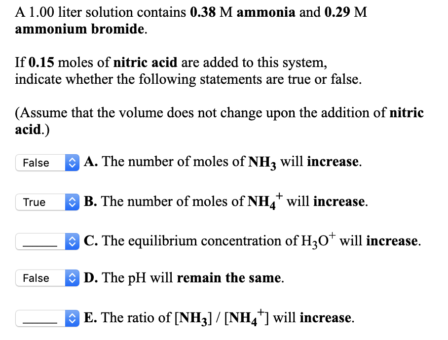 Solved A 1.00 liter solution contains 0.38 M ammonia and | Chegg.com