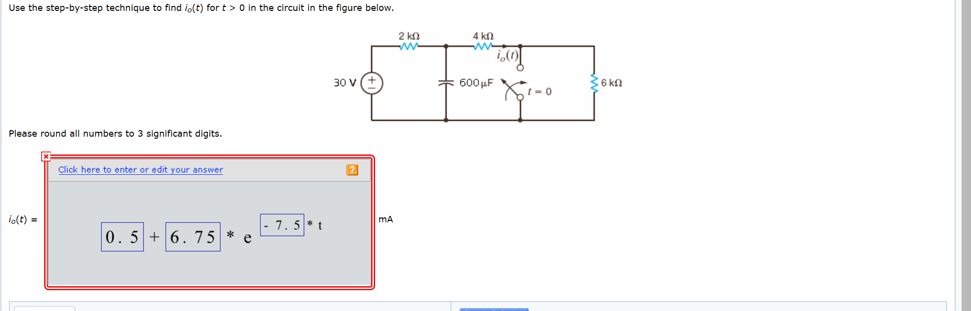 Solved Use the step-by-step technique to find io(t) for t > | Chegg.com