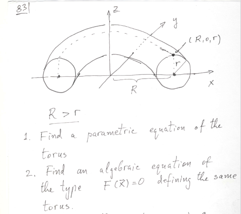 Solved Cmasder the torus:R>r 1. Find a parametric equation | Chegg.com