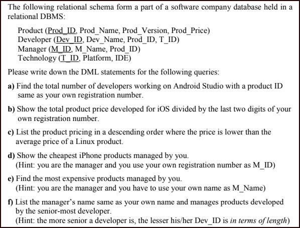 Solved The following relational schema form a part of a | Chegg.com