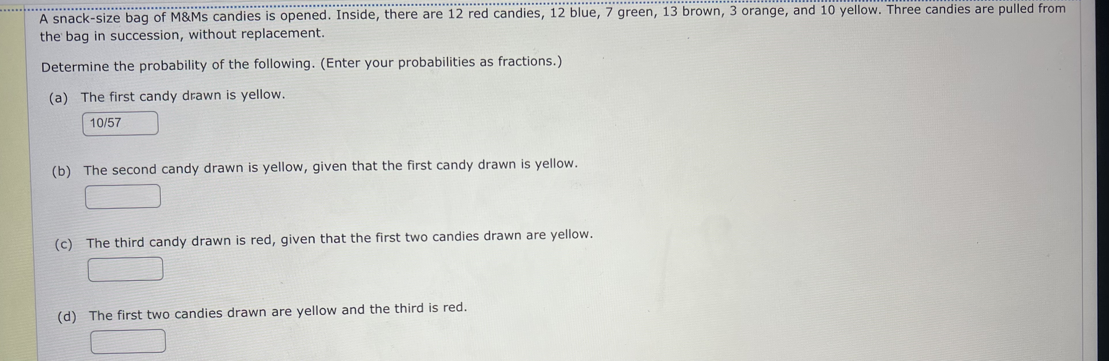 Solved A snack-size bag of M\&Ms candies is opened. Inside, | Chegg.com