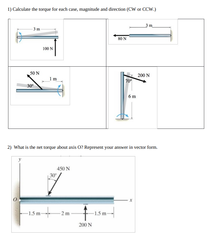 Solved 1) Calculate the torque for each case, magnitude and | Chegg.com