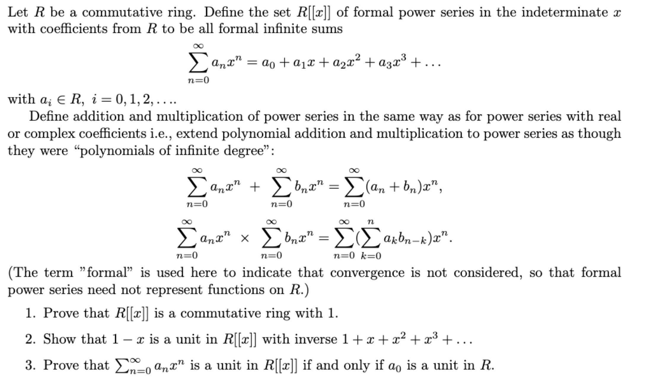 Let R ﻿be a commutative ring. Define the set R[x] ﻿of | Chegg.com