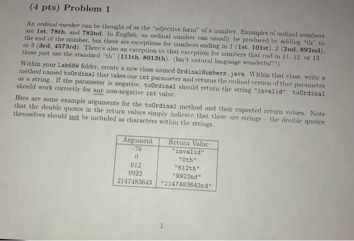 Solved (4 pts) Problem 1 An ordinal number can be thought of | Chegg.com