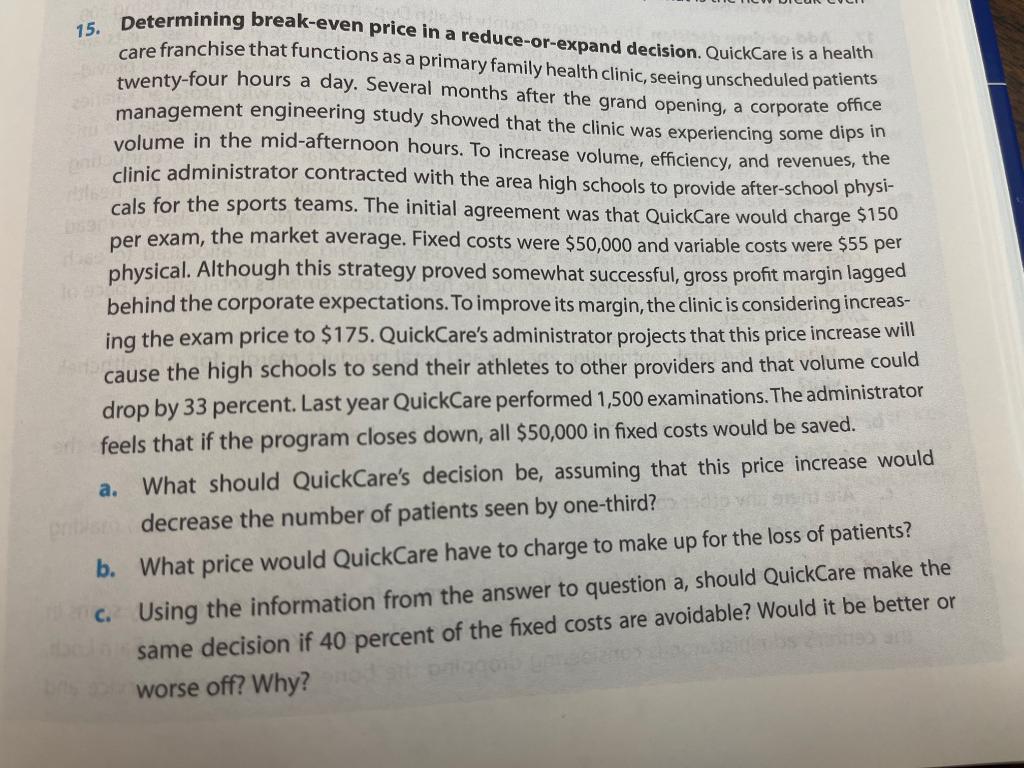Solved 15. Determining break-even price in a | Chegg.com