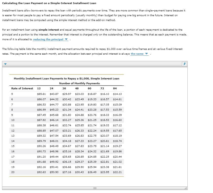 Solved Calculating the Loan Payment on a Simple-Interest | Chegg.com